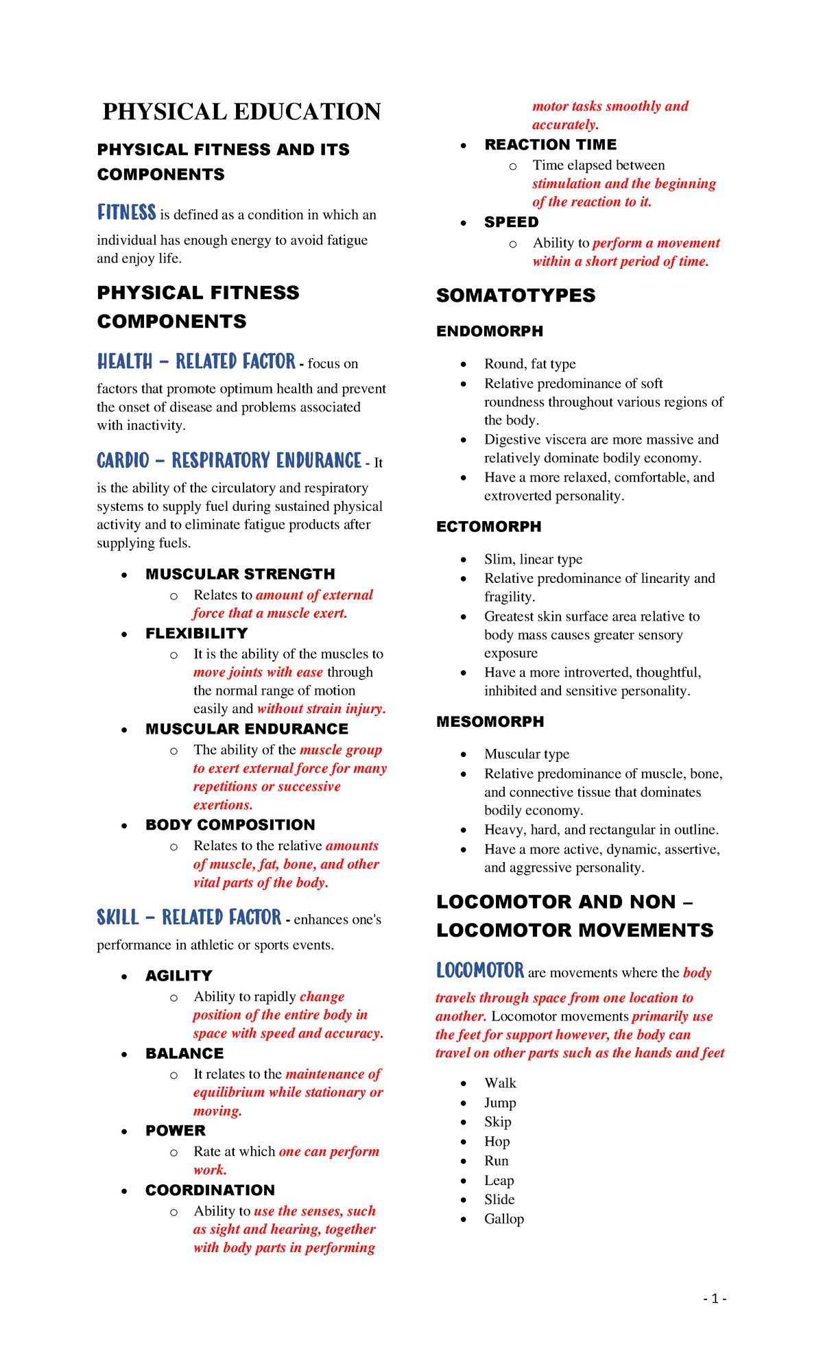 P - Physical Education Midterm Notes - 1 - PHYSICAL EDUCATION PHYSICAL ...