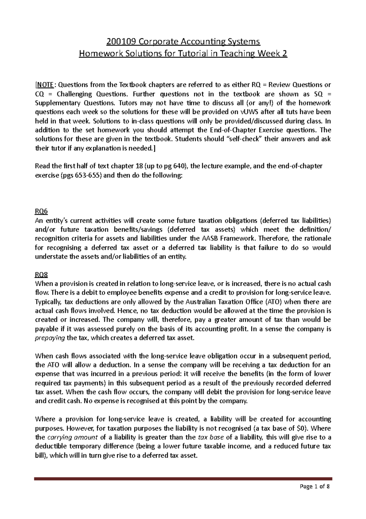 Tut Wk 02 Homework Solutions - 200109 Corporate Accounting Systems ...