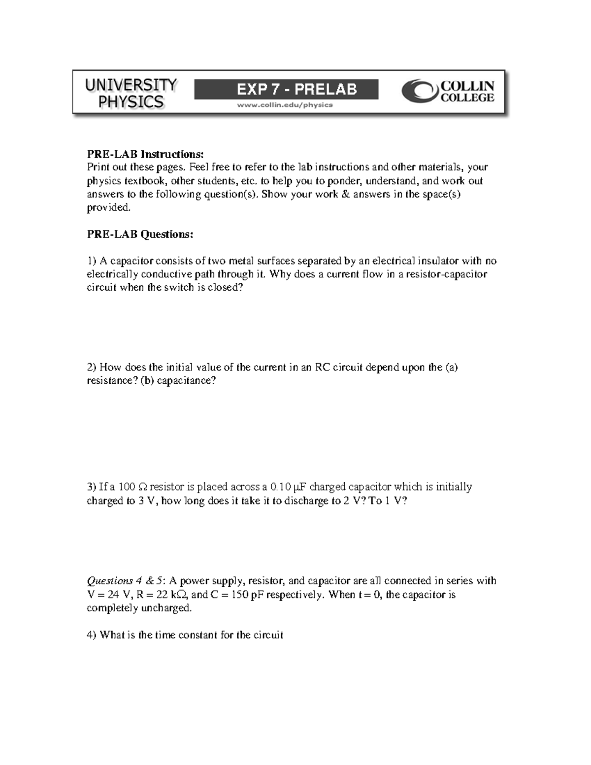 Exp7 Prelab Phy - PRE-LAB Instructions: Print out these pages. Feel ...