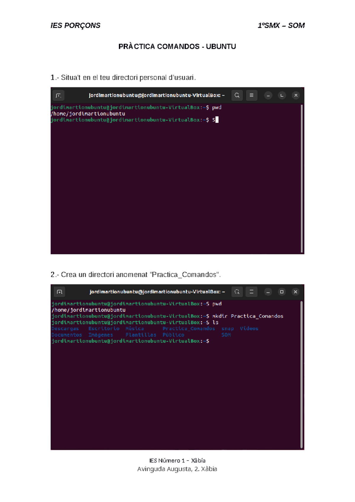 Practica Comandos Operaciones 1 - PRÀCTICA COMANDOS - UBUNTU 1.- Situa ...
