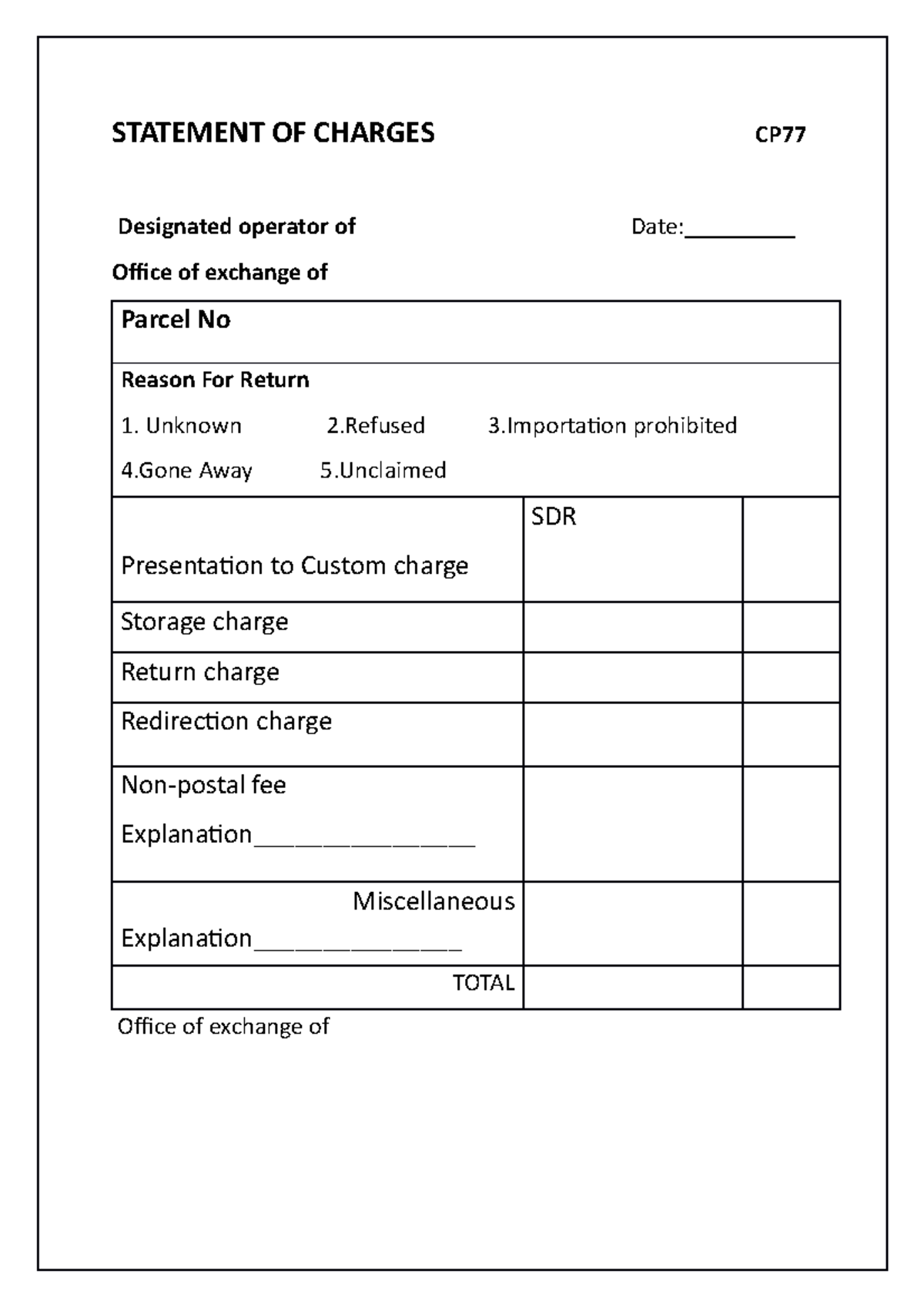 Malik - ASSIGMENT - STATEMENT OF CHARGES CP Designated operator of Date ...