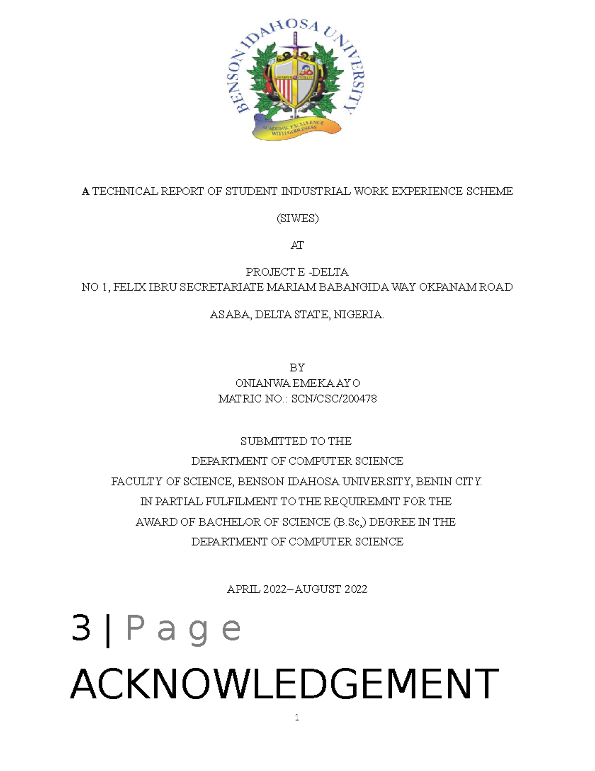 1634715963068 Siwes Report update - A TECHNICAL REPORT OF STUDENT ...