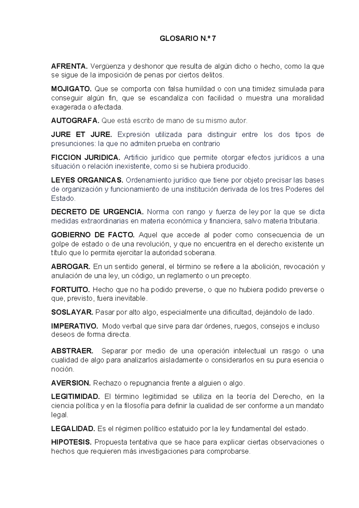 Glosario N°7 - palabras claves - GLOSARIO N.º 7 AFRENTA. Vergüenza y deshonor que resulta de ...
