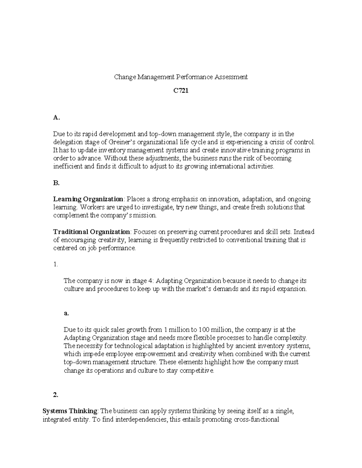 C721 Task - Pass on 1st Attempt - Change Management Performance ...