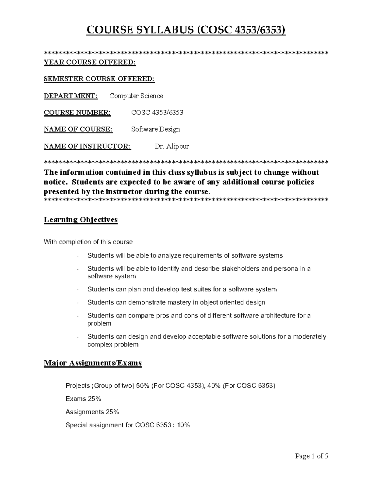 Full Syllabus for COSC4353 Syllabus Fall 2021 - - Studocu