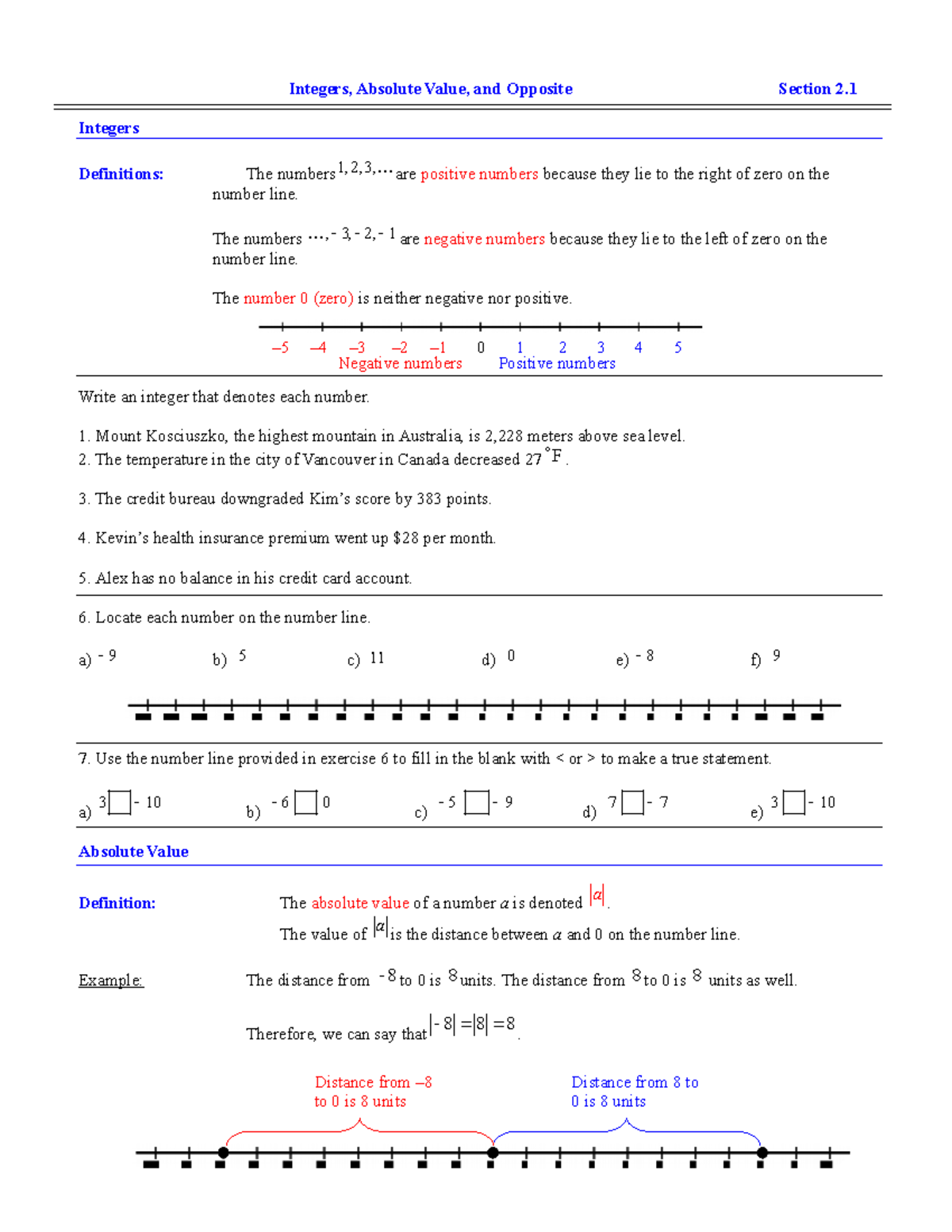 PIA Lecture Notes 2.1. Print FOR Monday 1:28 docx - Integers, Absolute ...