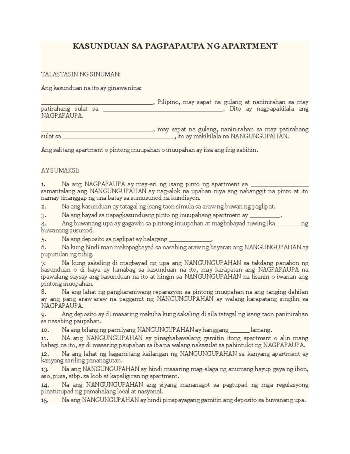 Dokumen - ASASASSASASA - KASUNDUAN SA PAGPAPAUPA NG APARTMENT ...