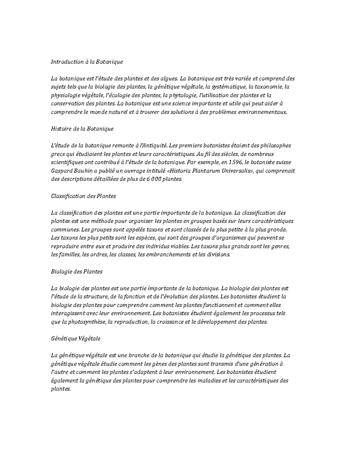 Botany Study Notes - Introduction à la Botanique La botanique est l ...