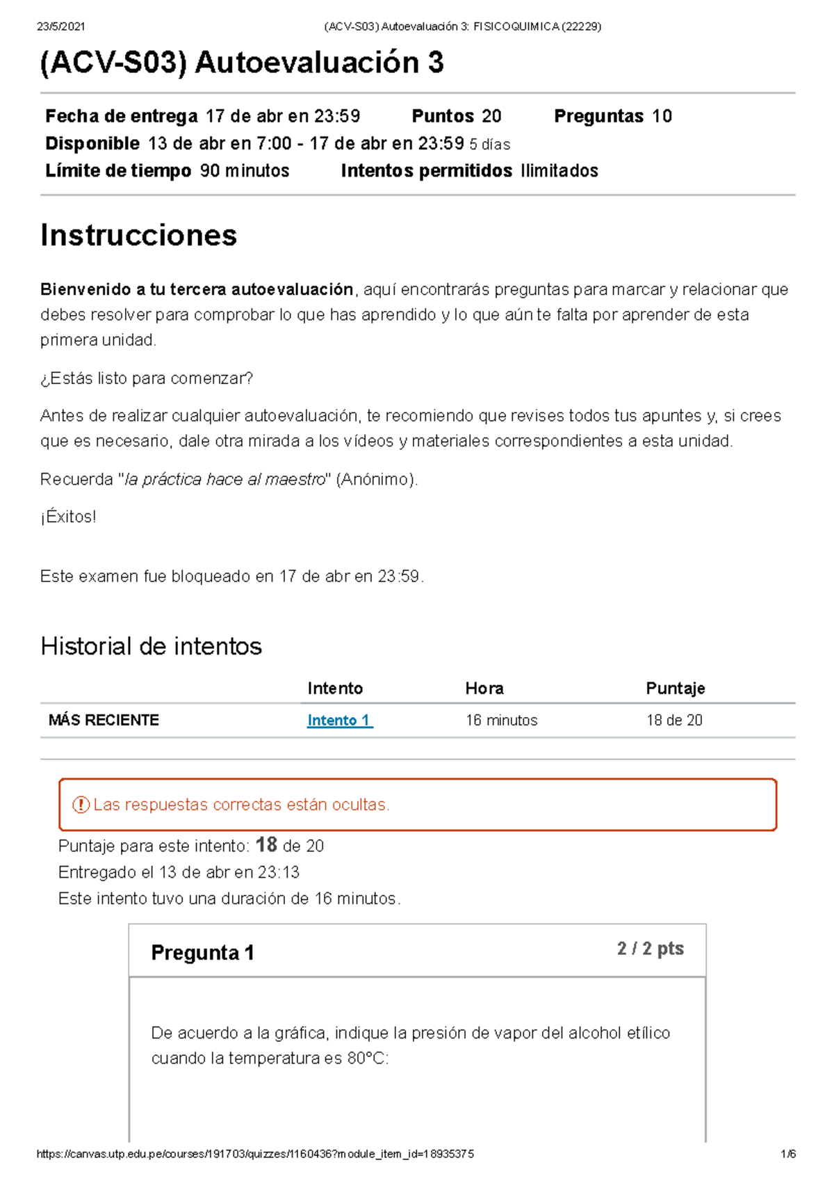 (ACV-S03) Autoevaluación 3 Fisicoquimica (22229) - (ACV-S03) Autoevaluación 3 Fecha de entrega ...