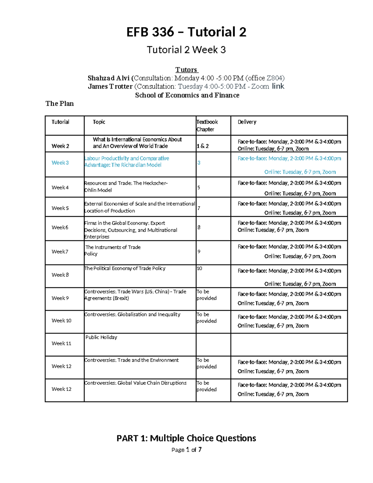 Tutorial 2 Week 3 Q&A 2024 - Tutorial 2 Week 3 Tutors Shahzad Alvi (Consultation: Monday 4:00 -5 ...