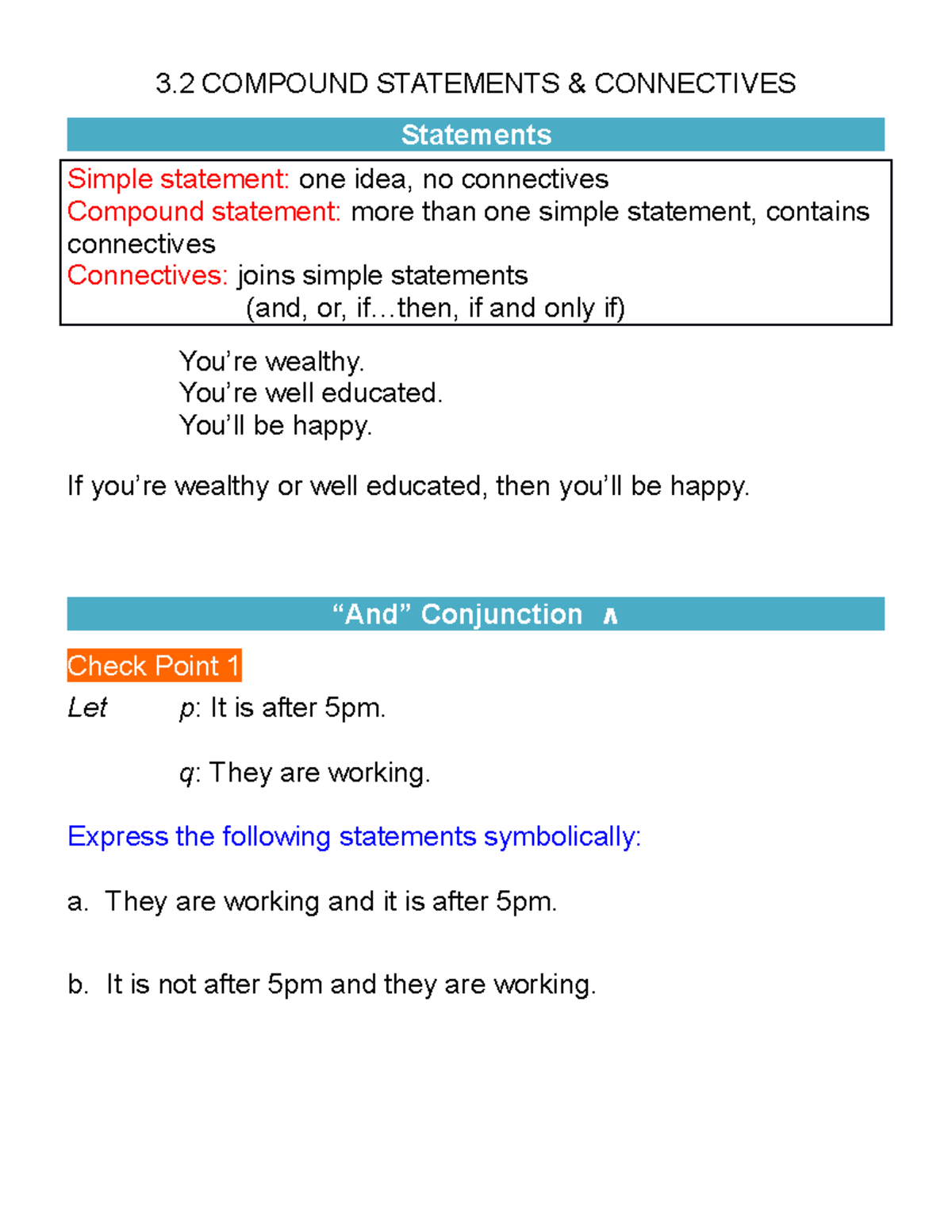 100 overhead 3 - note - 3 COMPOUND STATEMENTS & CONNECTIVES Statements ...