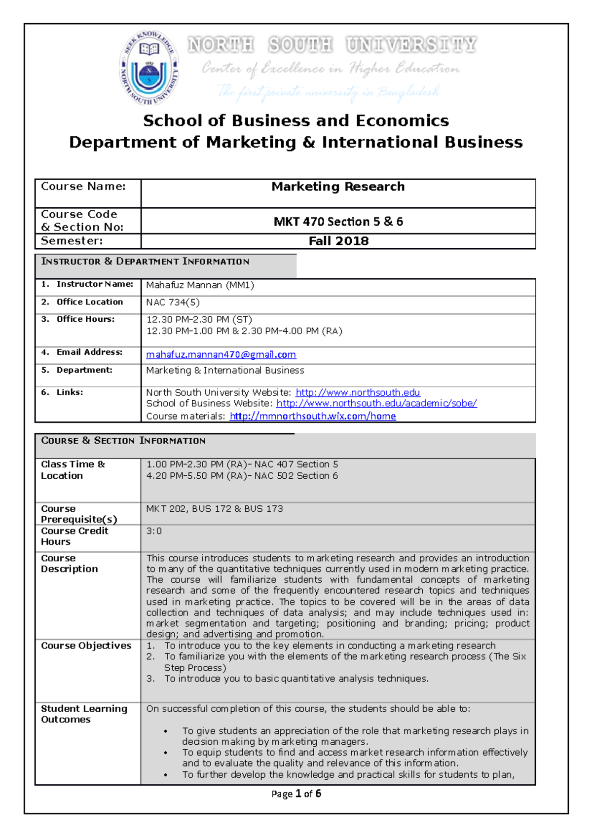 Course Outline 470 - School of Business and Economics Department of ...