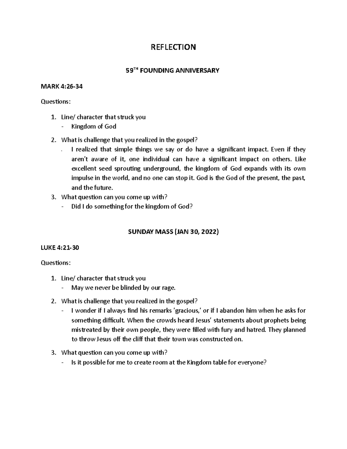 Foundation DAY AND 4TH Sunday OF OT Reflections ( Alemany) - REFLECTION ...