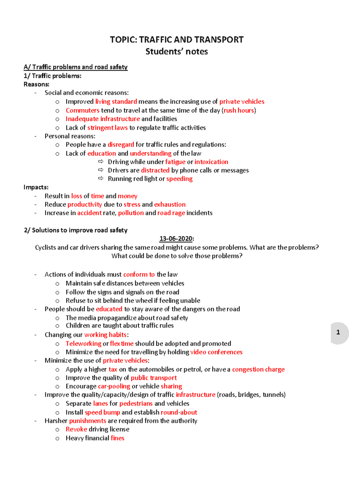 7-Transport - all the same - TOPIC: TRAFFIC AND TRANSPORT Students ...