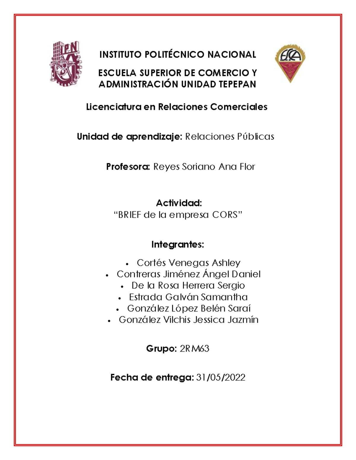 Proyecto Final Equipo 1 - INSTITUTO POLIT.. NACIONAL ESCUELA SUPERIOR DE COMERCIO Y ADMINISTRACI ...