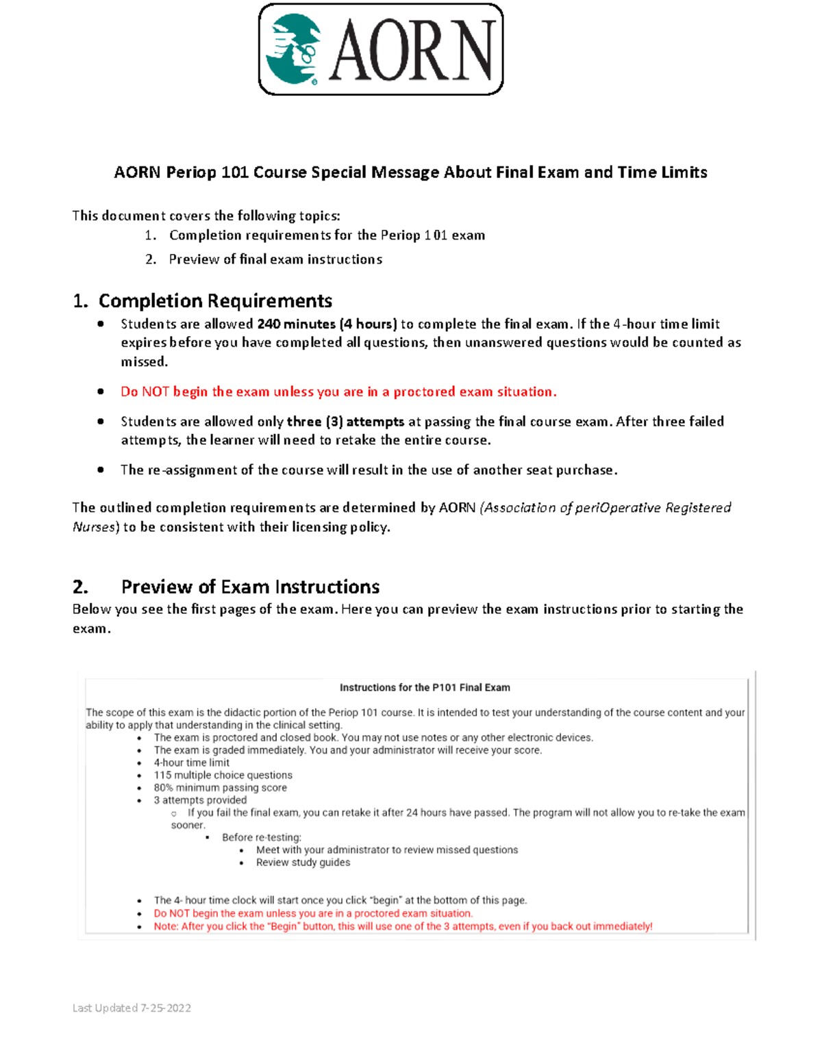 Periop 101 Special Message About Exam and Time Limits 5-1-2023 - Last ...