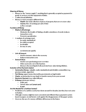 Chapter 1 Notes - Chapter 1: Why study money, banking and financial ...