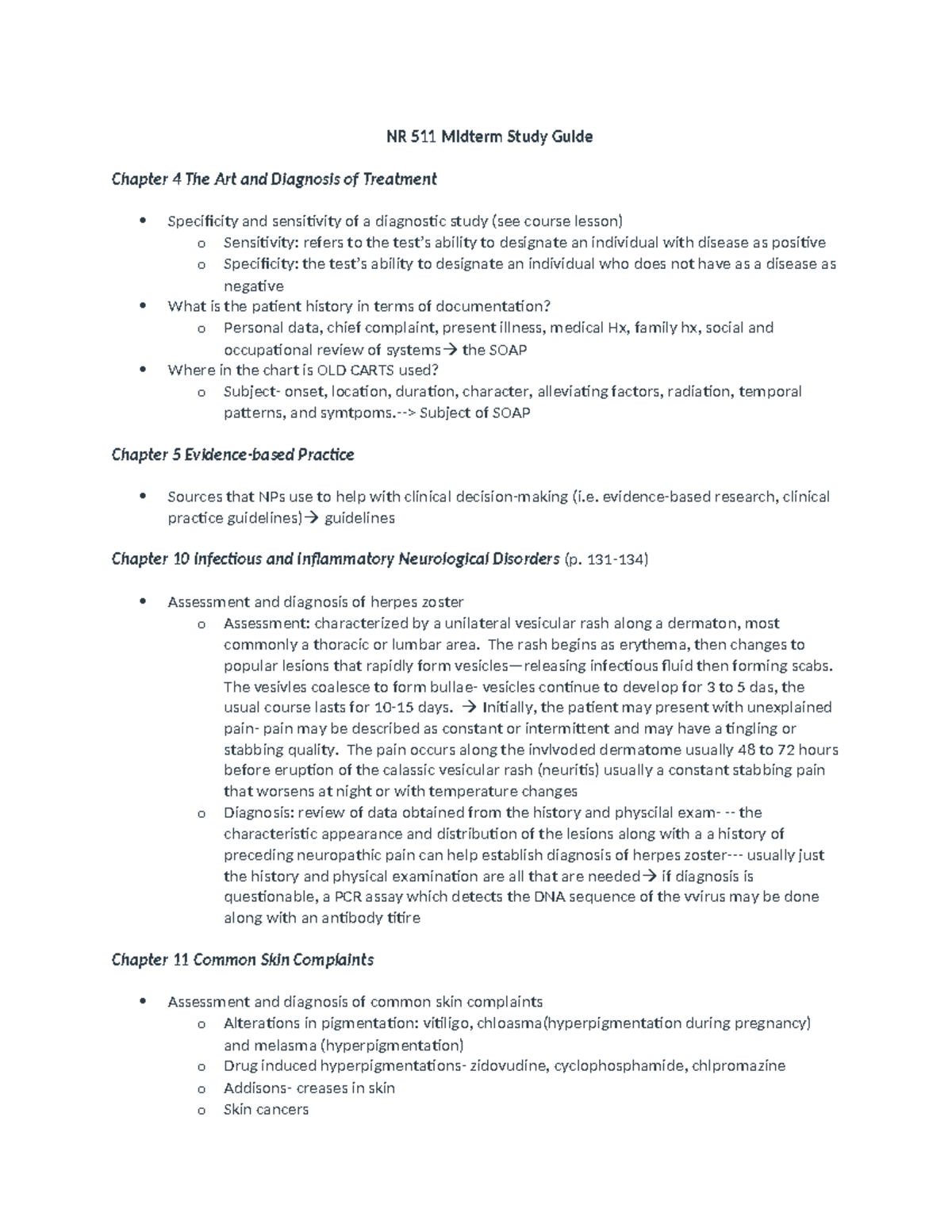 NR511 Midterm Exam Study Guide - NR 511 Midterm Study Guide Chapter 4 The Art and Diagnosis of ...
