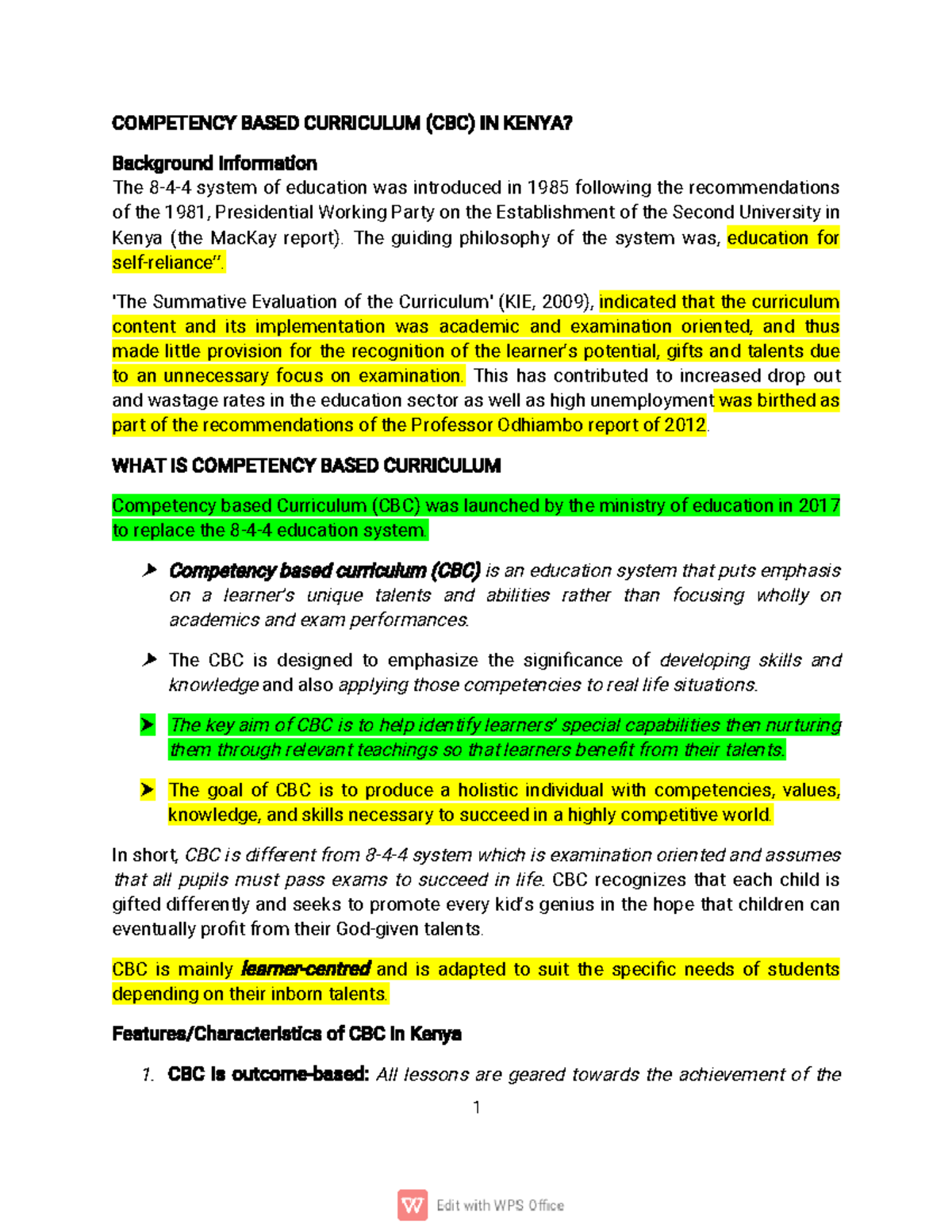 CBC Lecture-1 - Good - COMPETENCY BASED CURRICULUM (CBC) IN KENYA ...