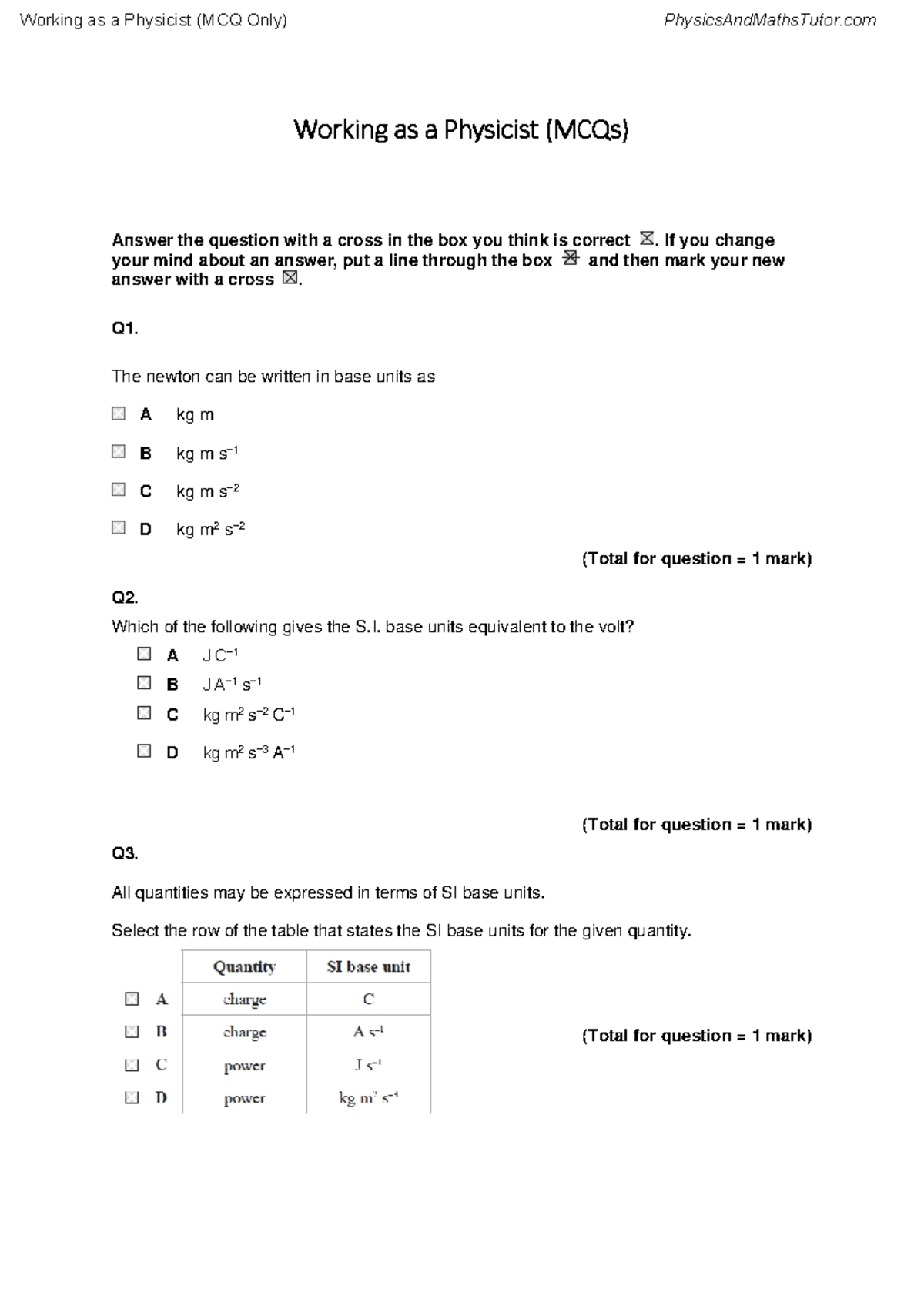 Working as a Physicist (MCQ Only) 2024-05-28 10 19 40 - Working as a Physicist (MCQs) Answer the ...