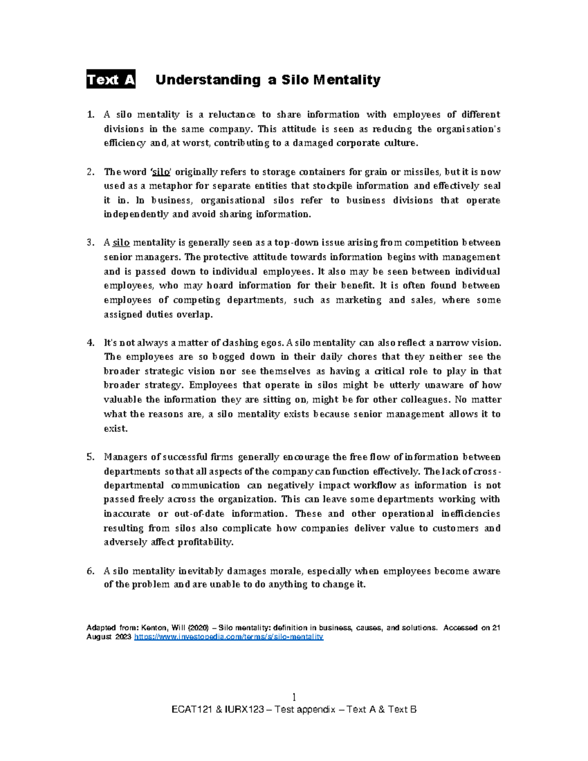 ECAT121-IURX123 NWU Test Appendix - 1 ECAT121 & IURX123 – Test appendix ...