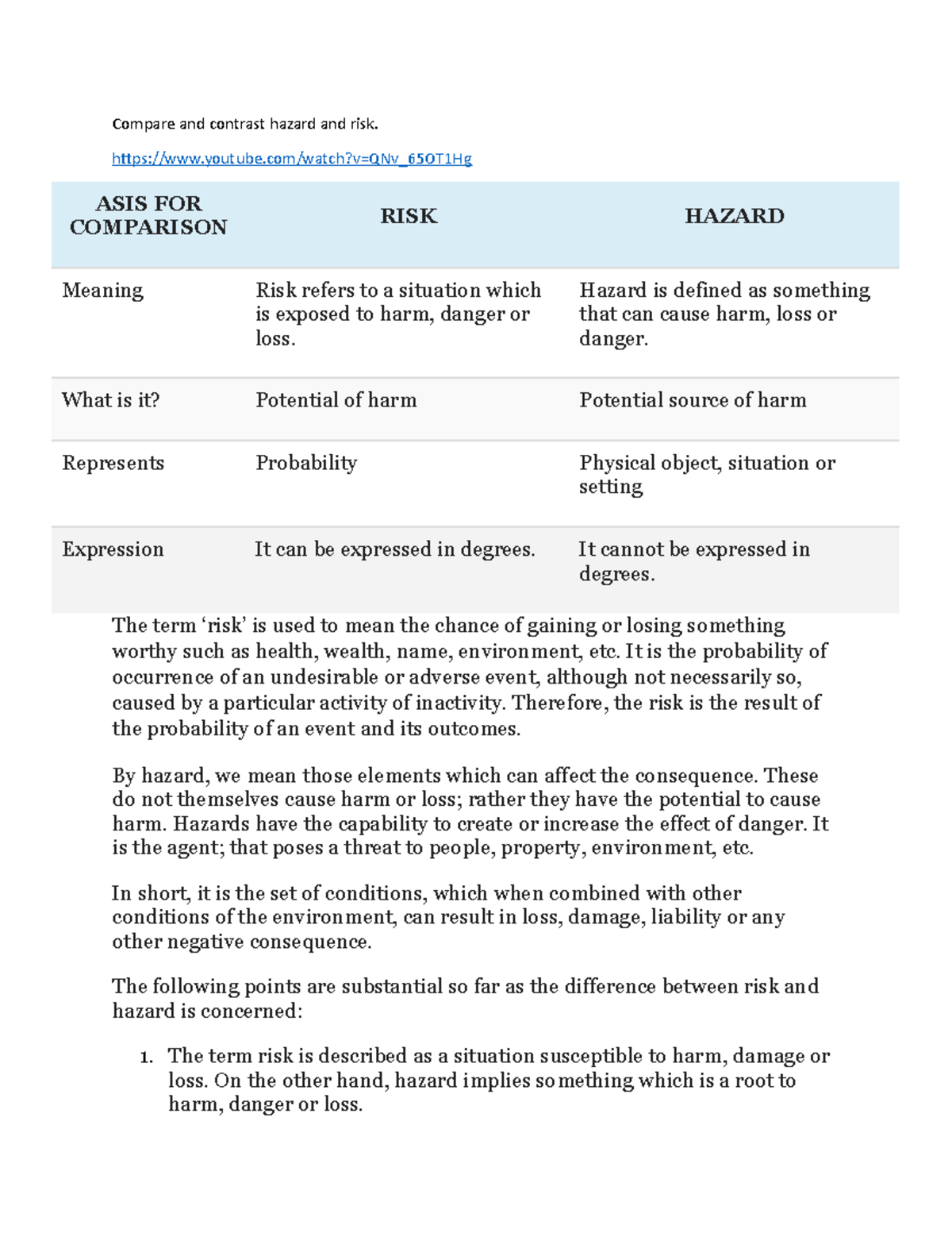 Notes — disaster mitigation - ####### Compare and contrast hazard and ...