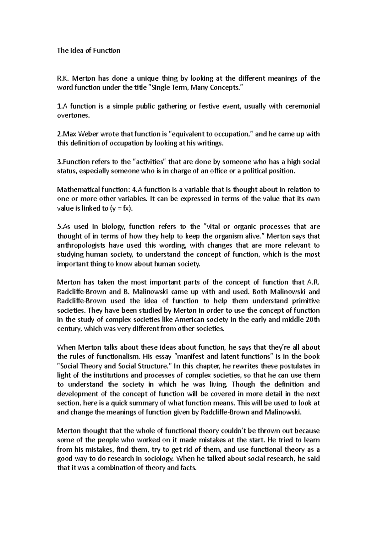 The idea of Function - Lecture notes 10 - The idea of Function R ...