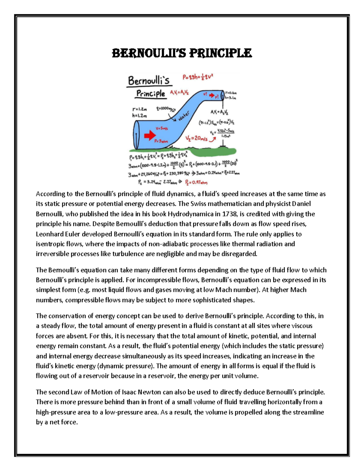 Bernoulii - #physics #science# - BERNOULII’S PRINCIPLE According to the ...