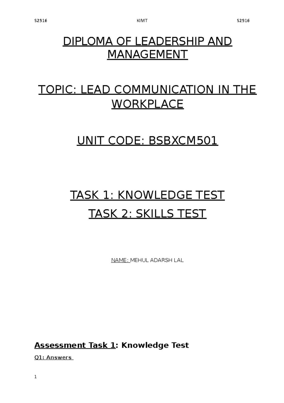 Diploma OF Leadership AND Management - DIPLOMA OF LEADERSHIP AND ...