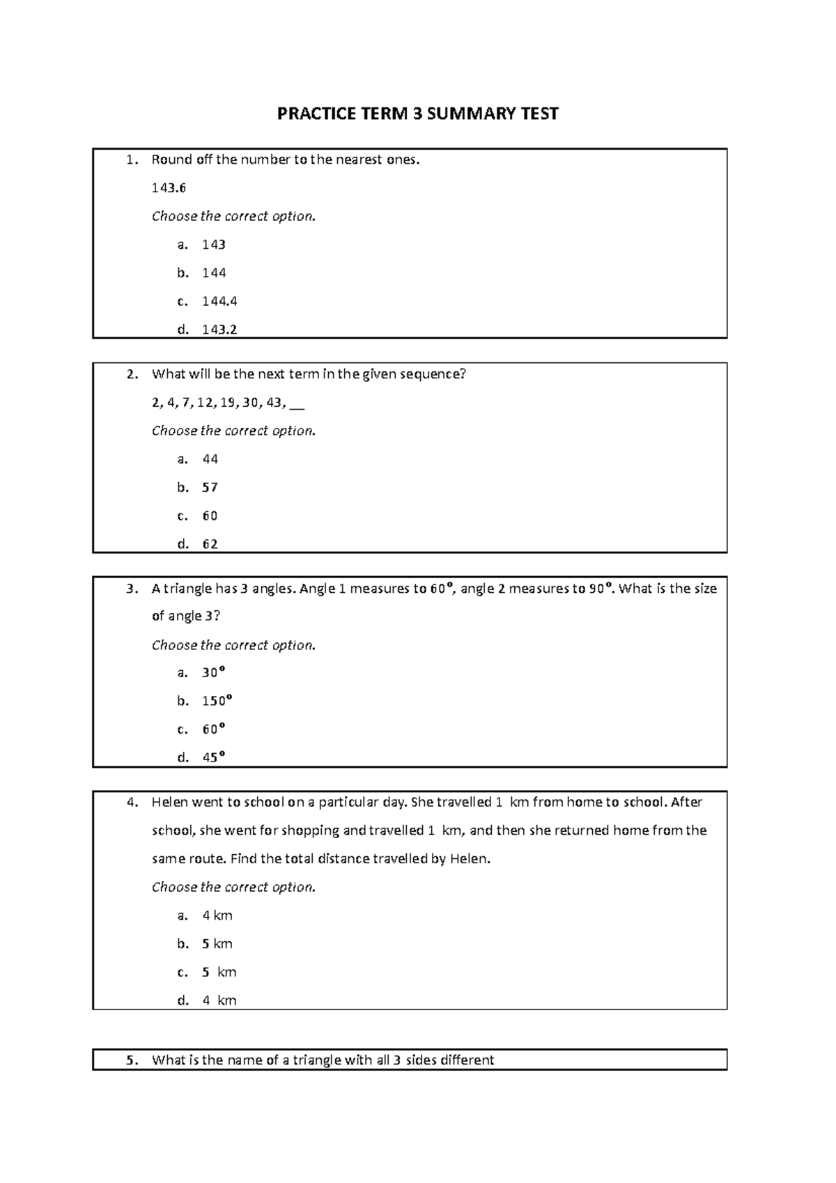 Practice TERM 3 Summary TEST (year 5) - PRACTICE TERM 3 SUMMARY TEST ...