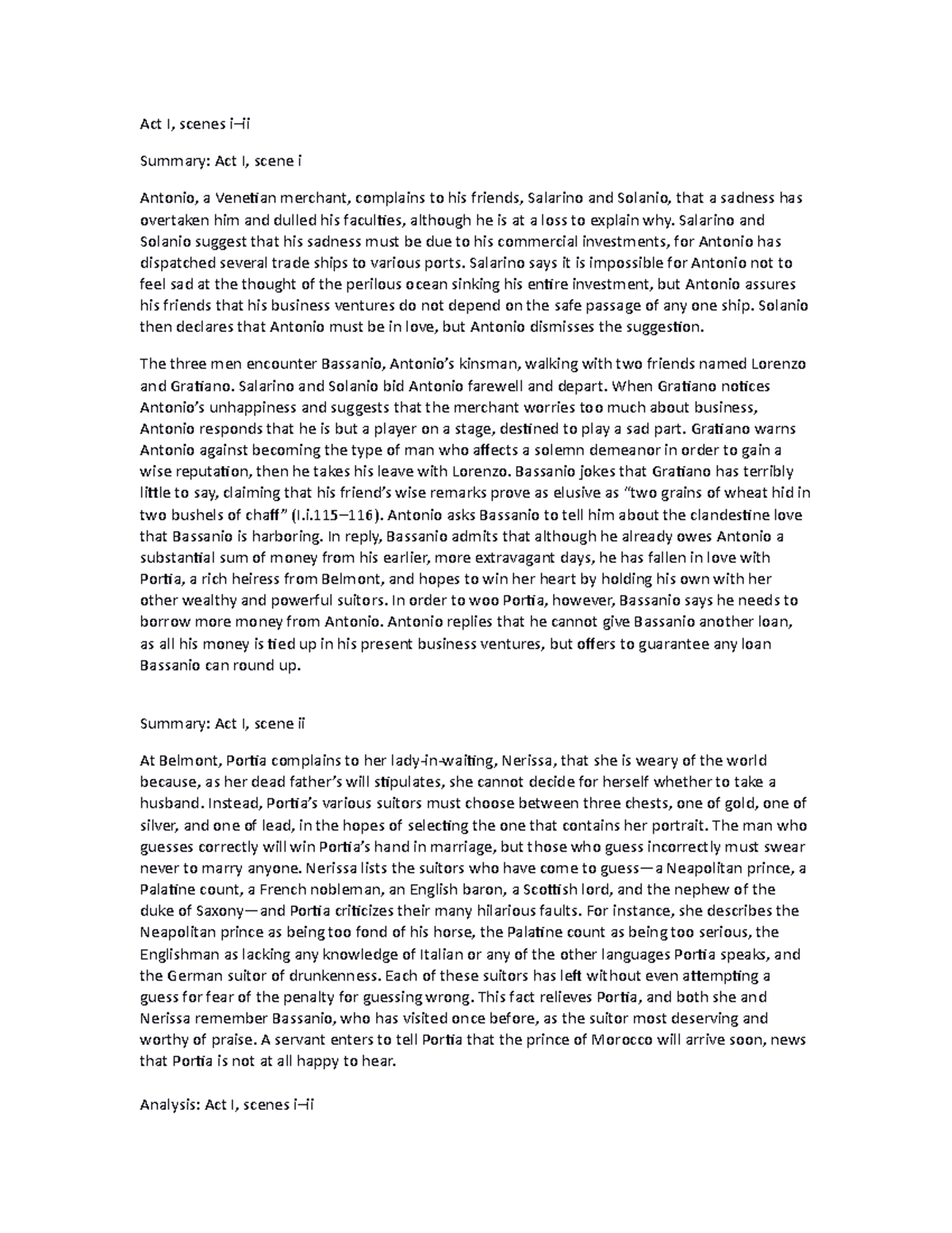 The merchant of venice - Act I, scenes i–ii Summary: Act I, scene i ...
