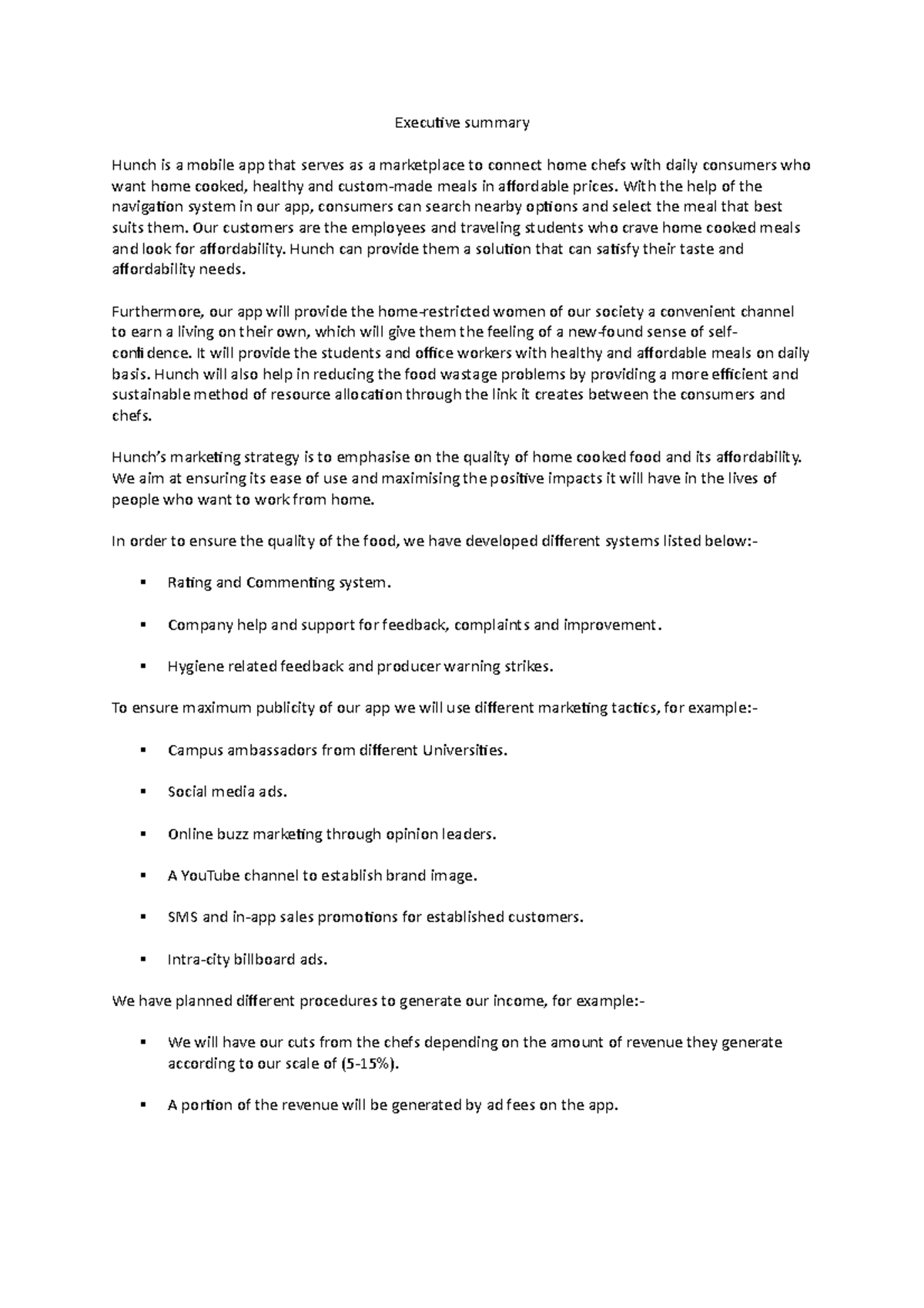 Executive summary - Executive summary Hunch is a mobile app that serves ...