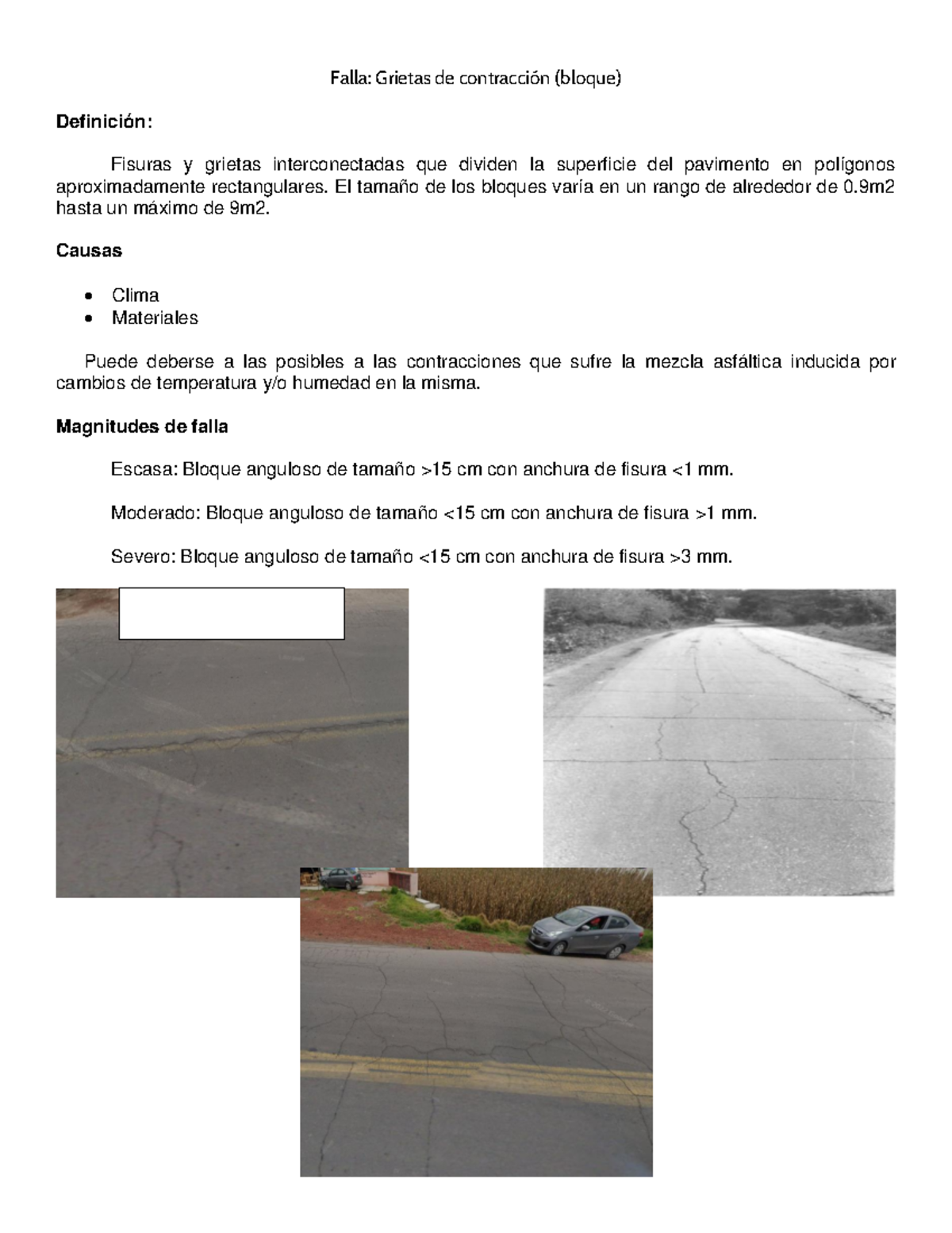 Fallas pavimentos equipo - Falla: Grietas de contracción (bloque ...