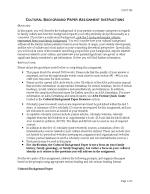 Benchmark Cultural Immersion Project Interview Paper Assignment ...