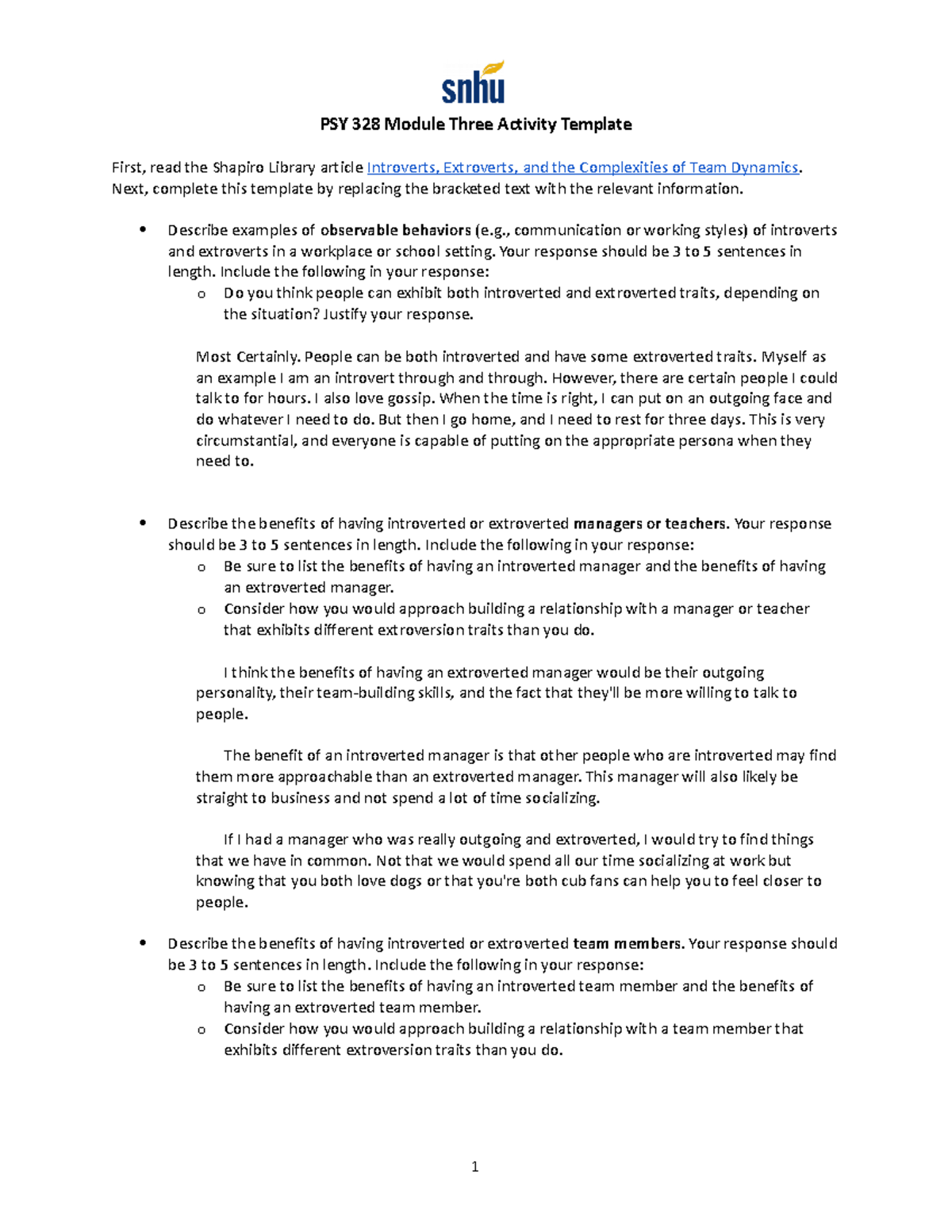 PSY 328 Module Three Activity Completed - PSY 328 Module Three Ac琀椀vity ...