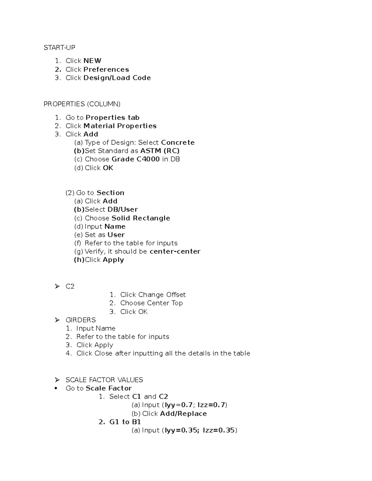 Comp App Notes Start Up Click New Click Preferences Click Designload Code Properties Column