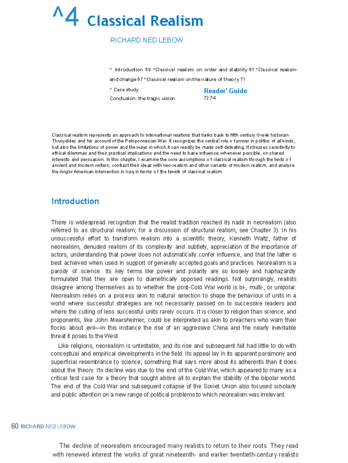 Classical Realism 5e - ^4 Classical Realism RICHARD NED LEBOW ...
