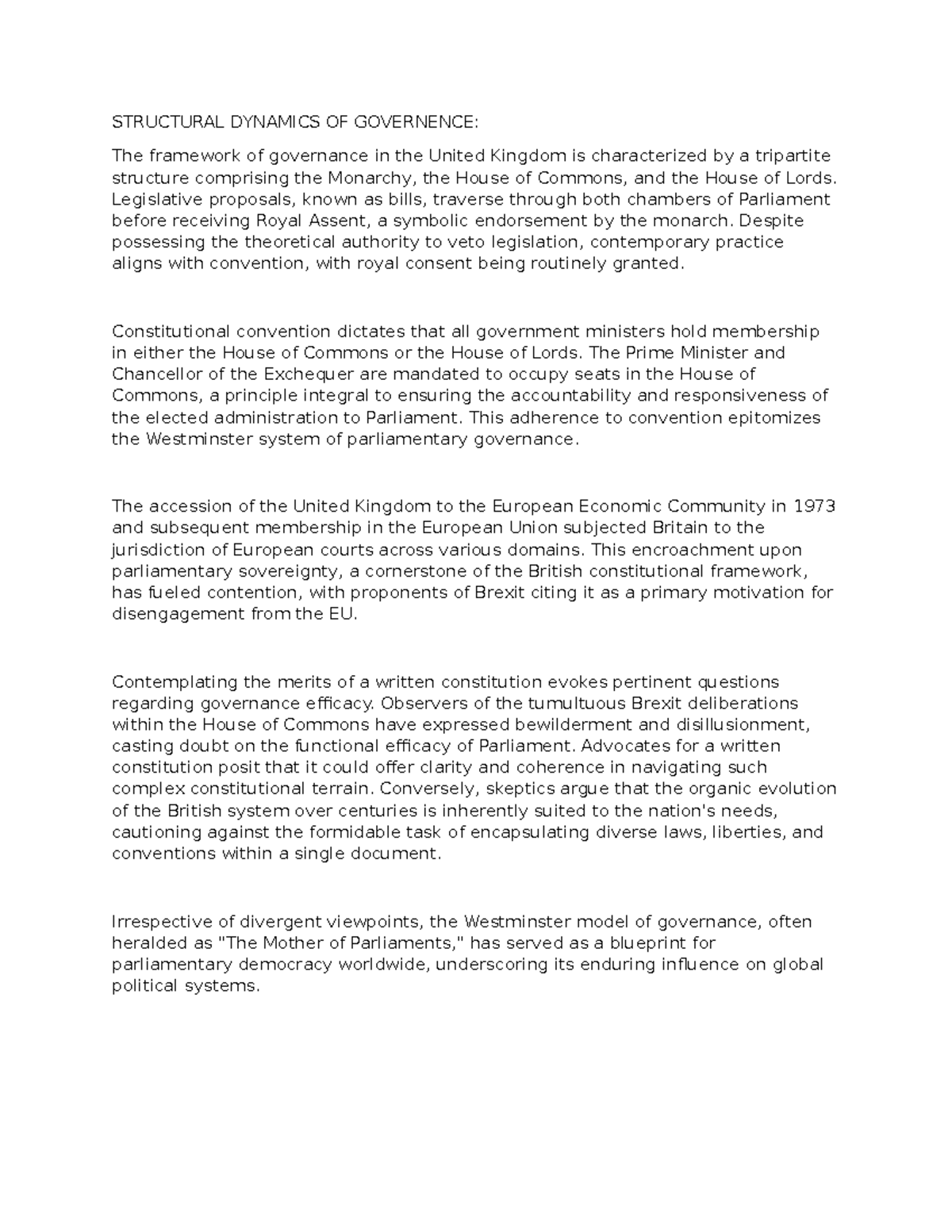 Structural Dynamics OF Governence - STRUCTURAL DYNAMICS OF GOVERNENCE ...