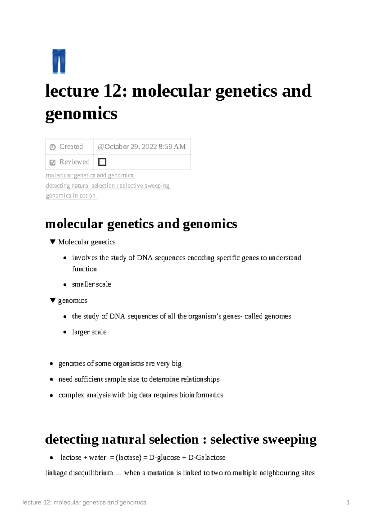 Lecture 12 molecular genetics and genomics - lecture 12: molecular ...