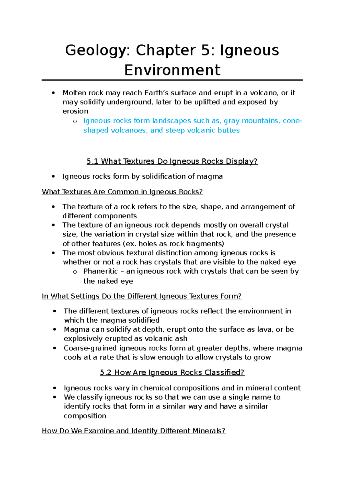Geology Chapters 5 & 6 - Geology: Chapter 5: Igneous Environment Molten ...