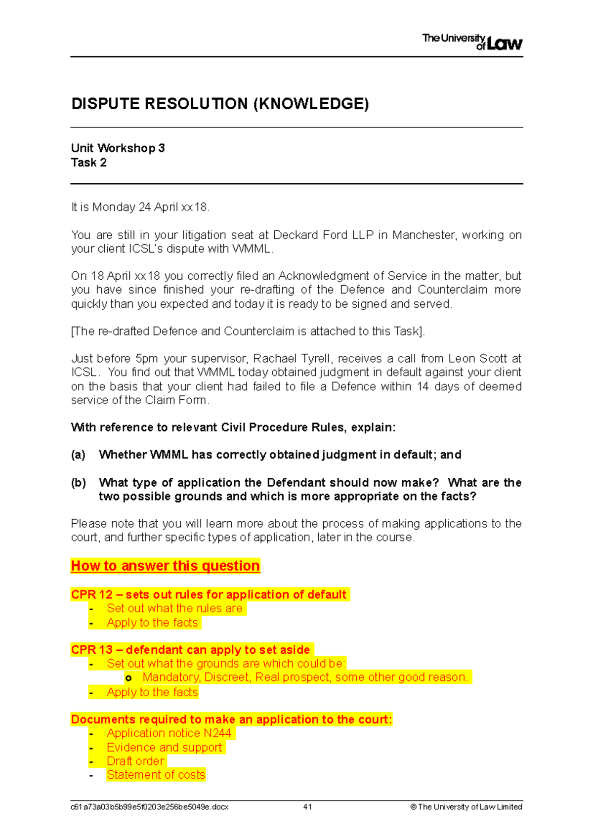 Dispute Resolution: Judgment in Default and Application for Set Aside ...