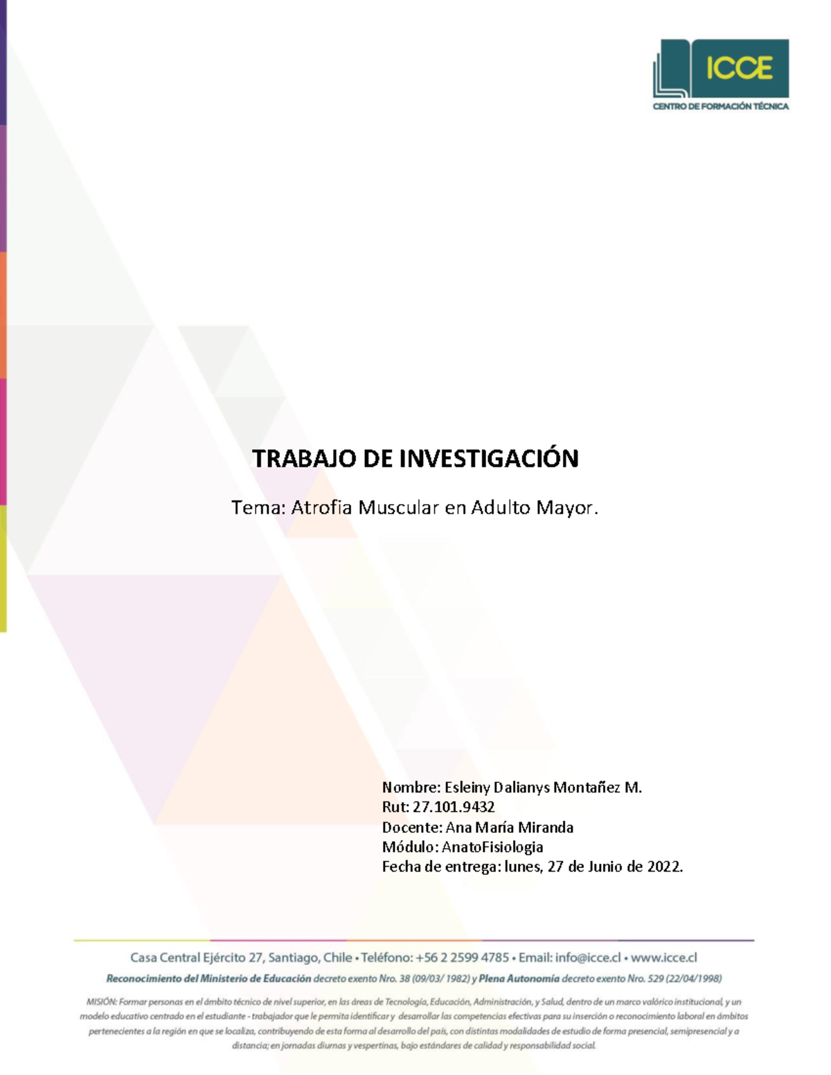 Trabajo DE Investigación Anato Esleiny - TRABAJO DE INVESTIGACI”N Tema: Atrofia Muscular en ...