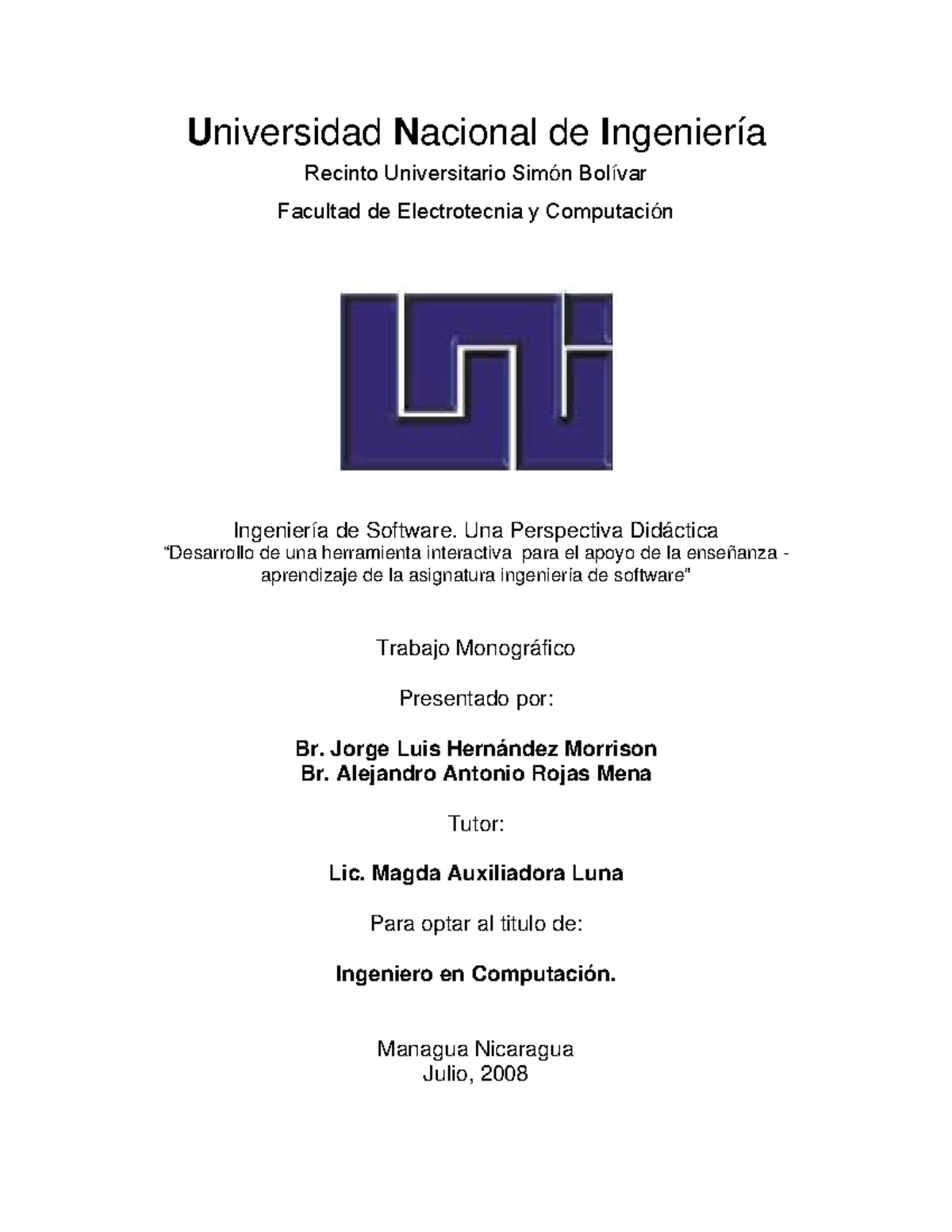 Embozio de la ingenieria en nicaragua - Universidad Nacional de ...