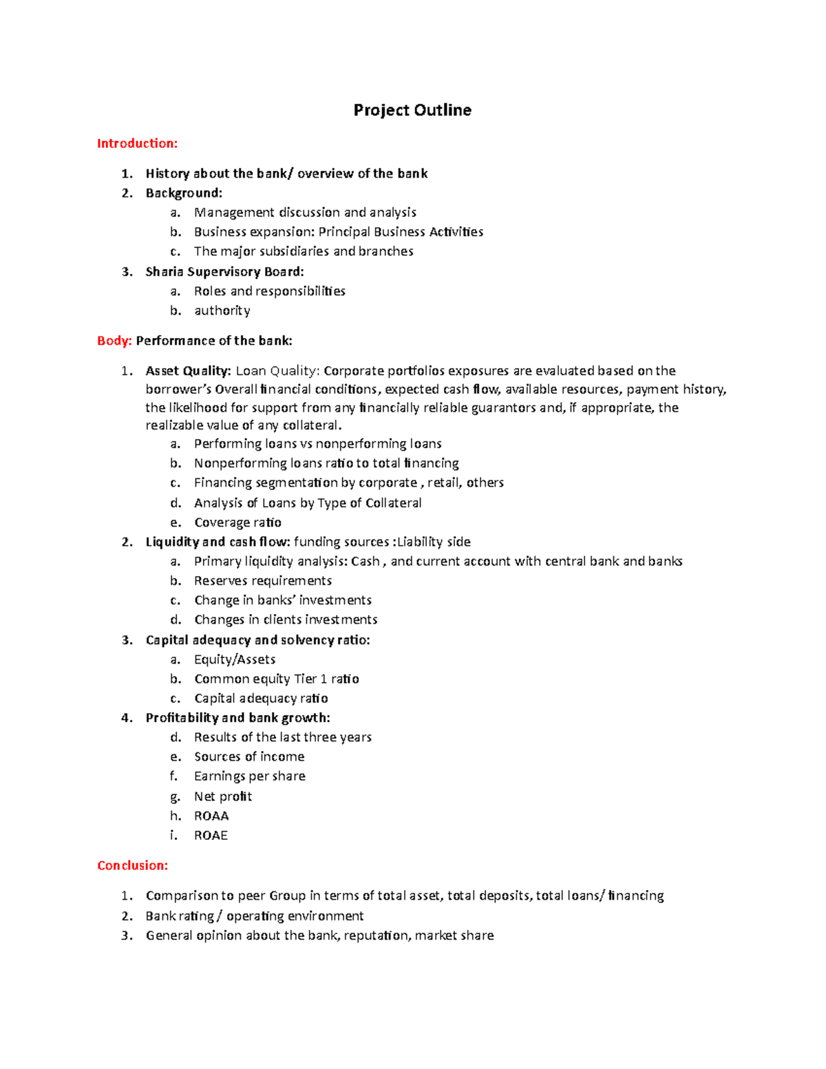 Project Outline and content - Project Outline Introduction: 1. History ...