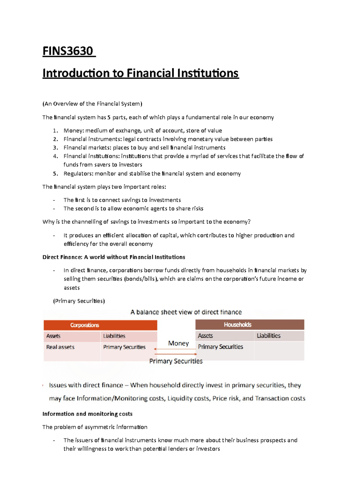 FINS3630 - Detailed Notes covering all course content - FINS ...