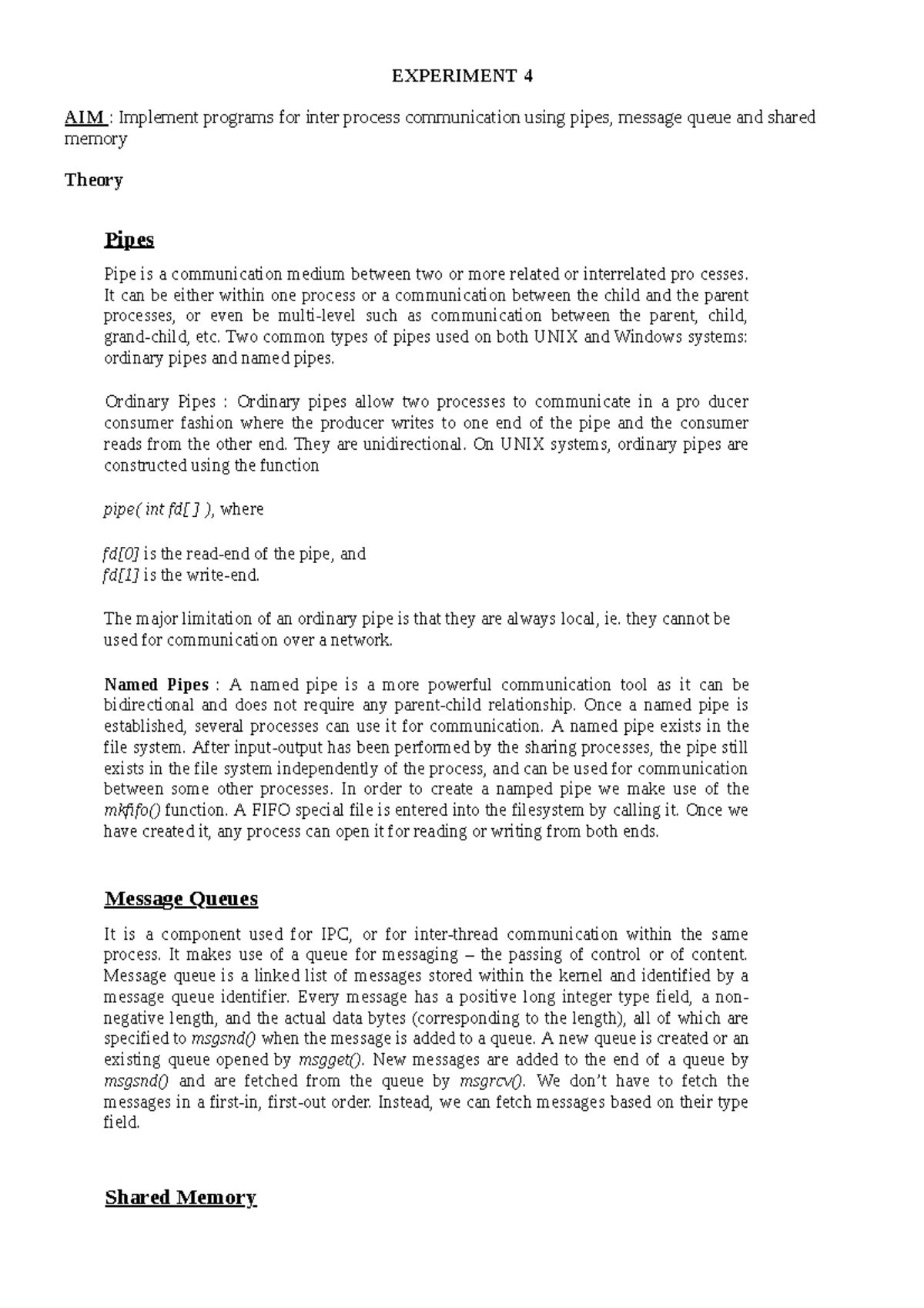 Computer networks lab - EXPERIMENT 4 AIM : Implement programs for inter ...