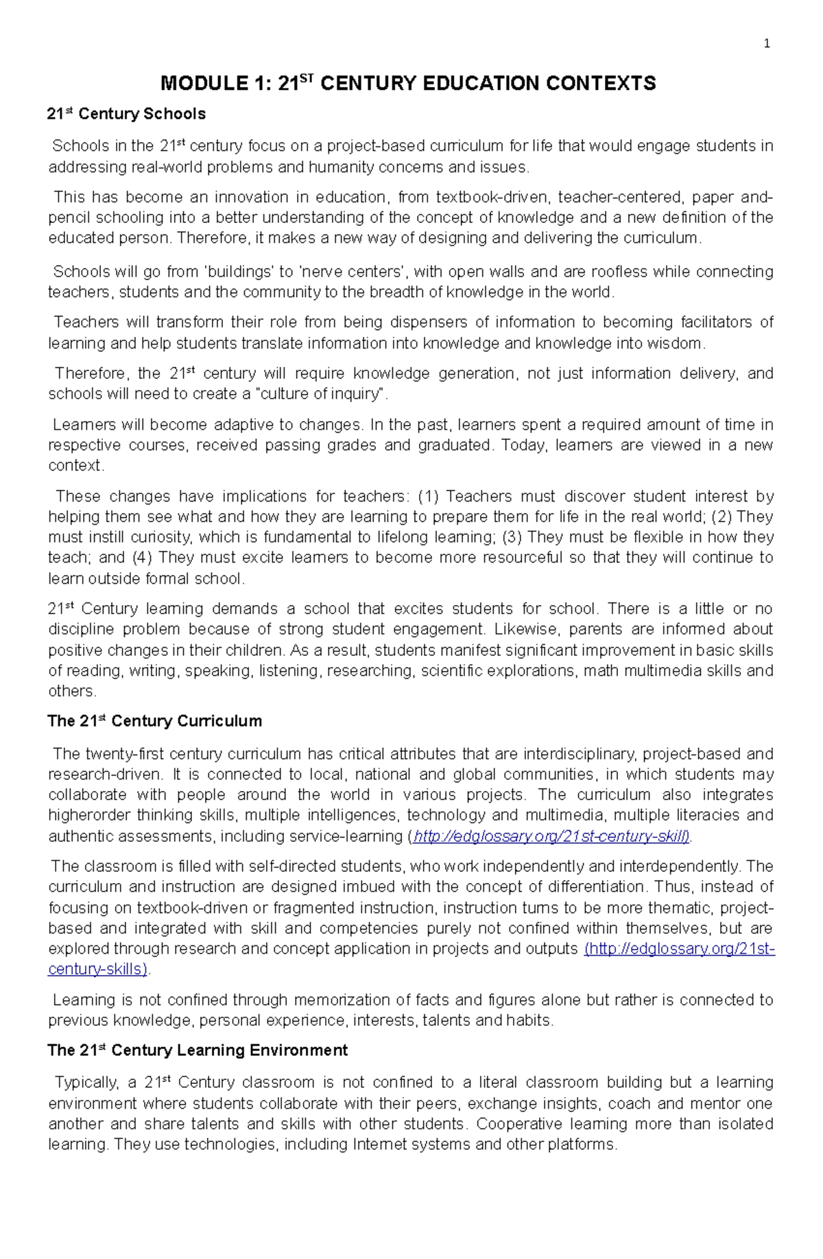Building and Enhancing New Literacies - MODULE 1: 21ST CENTURY ...