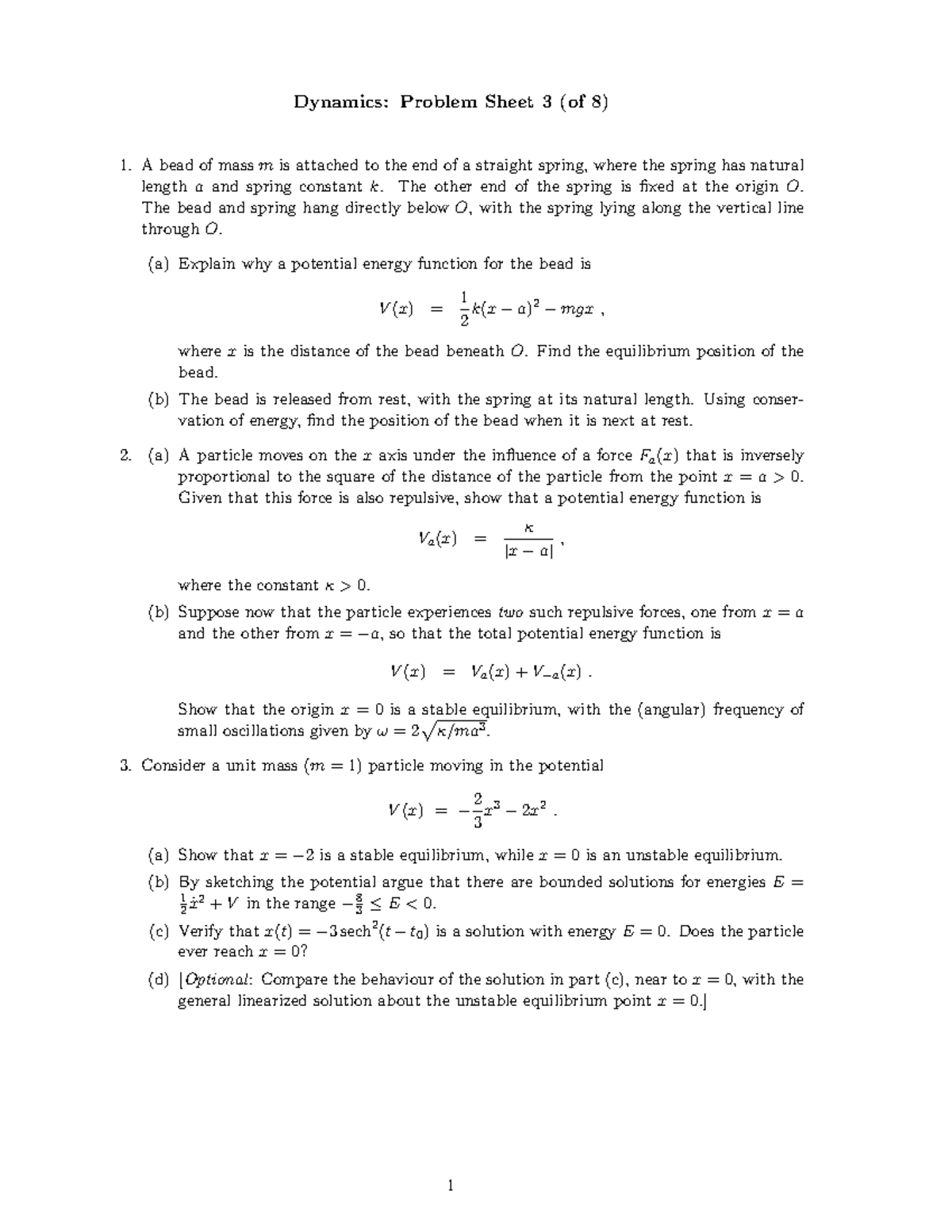 Dynamicsproblems 3 Dynamics Problem Sheet 3 Of 8 Dynamics