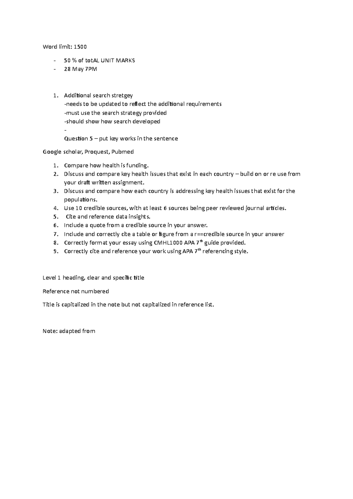 Notes for final assignment - Word limit: 1500 50 % of totAL UNIT MARKS ...