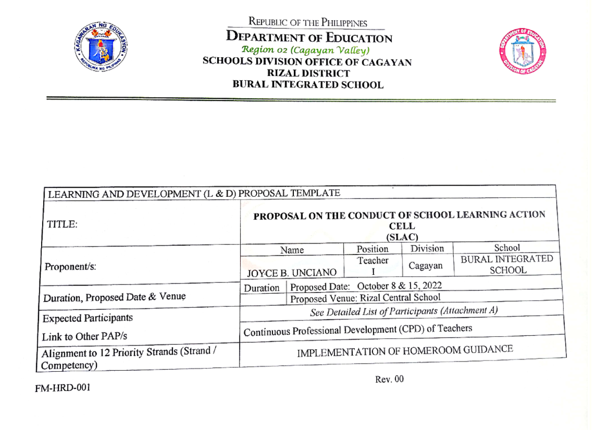 SLAC proposal - Bachelor of Secondary Education - Studocu